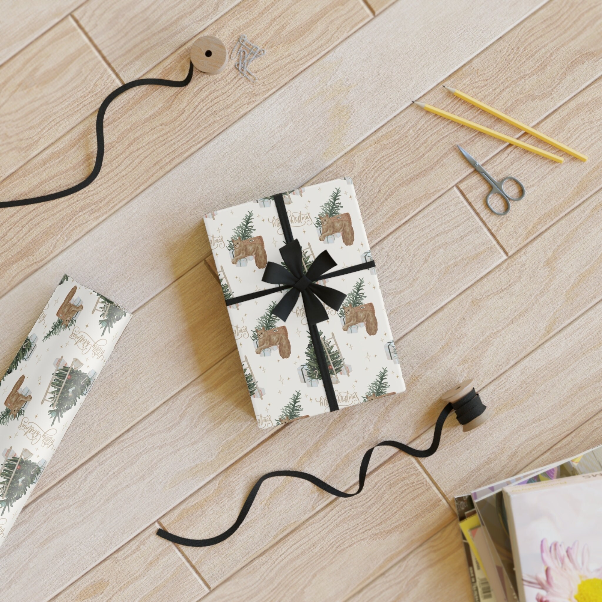 Feline Festive Wrapping Paper Roll Cat Knocking Over Christmas Tree ...