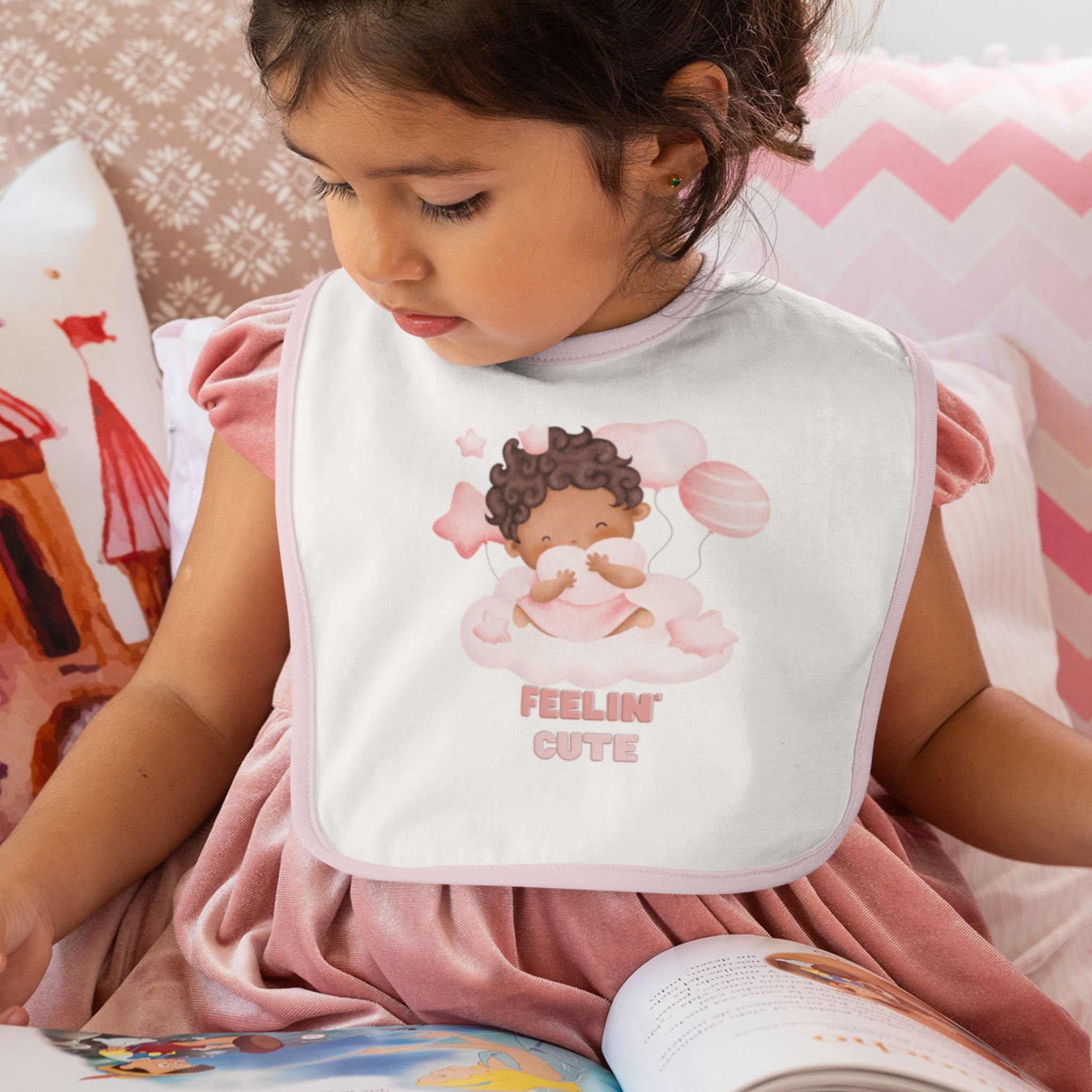Feelin Cute Bib With African American Baby Girl on Cloud Pink - Etsy