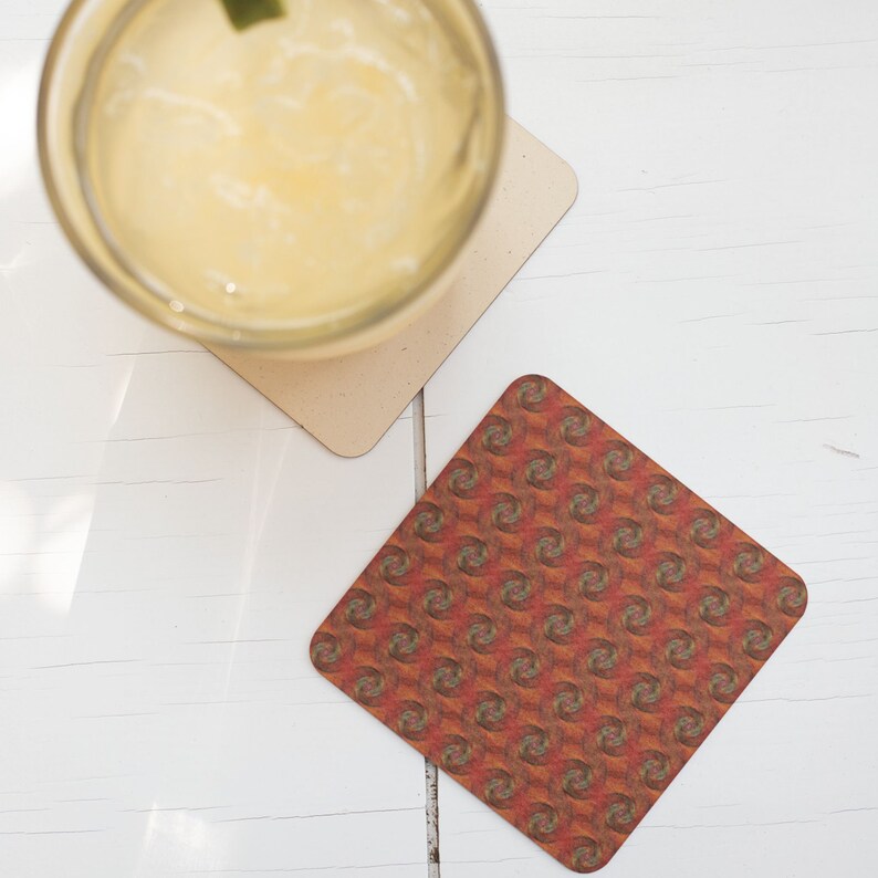 Sinopia Swirl Corkwood Coaster Set, Red and Green Swirl Pattern Cork ...