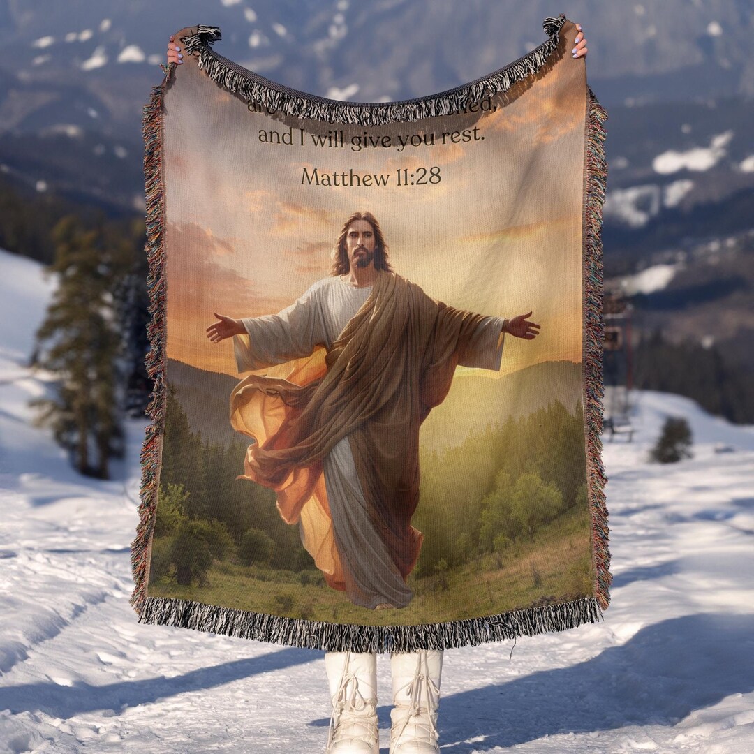 Heavenly Embrace Woven Blanket Come to Me All Who Are Weary Bible Verse ...