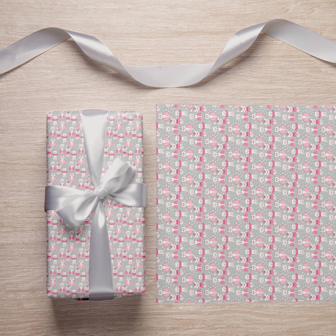 Pink Empress Kitty Wrapping Paper, Grey and Pink Wrapping Paper Roll ...