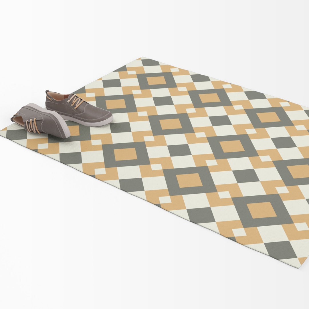 Retro Rhomb Area Rug, Green and Yellow Retro Rug, Modern Living Room ...