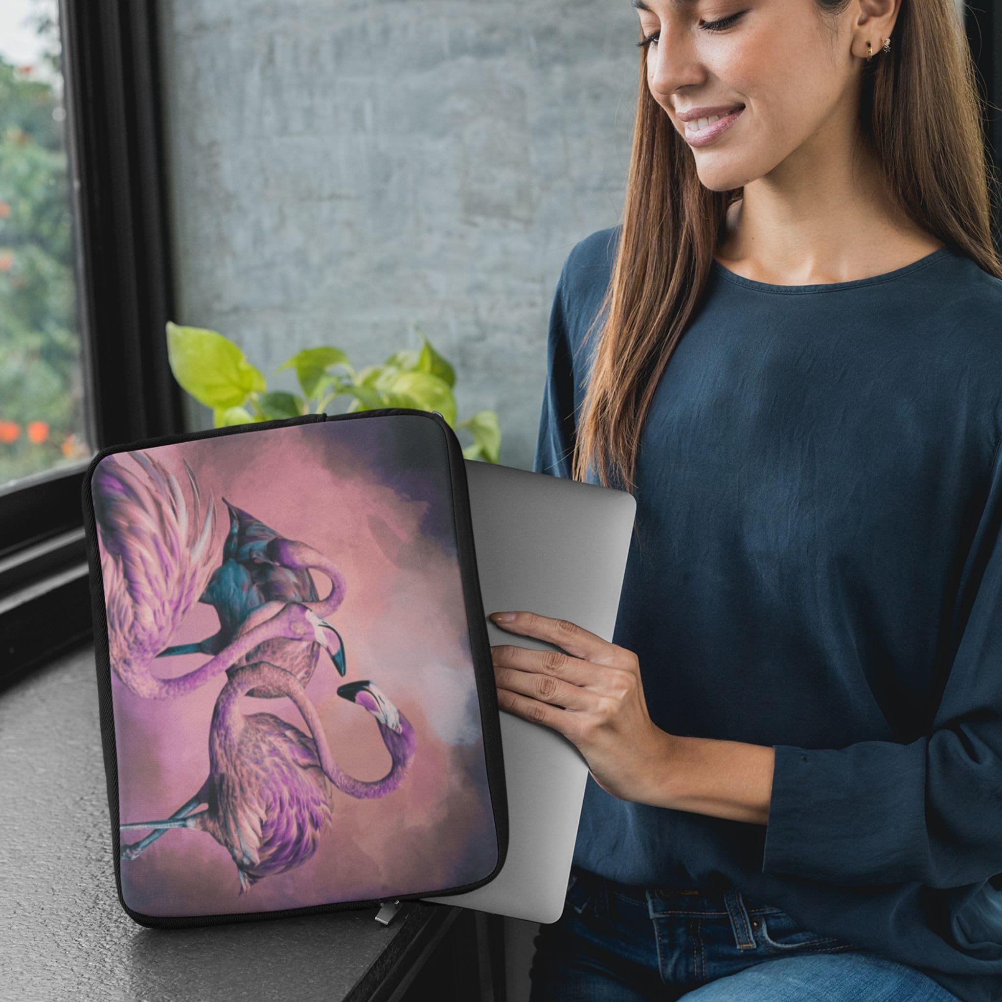 Glitzy Flamingos Laptop Sleeve, Pink Flamingo Laptop Case Computer ...