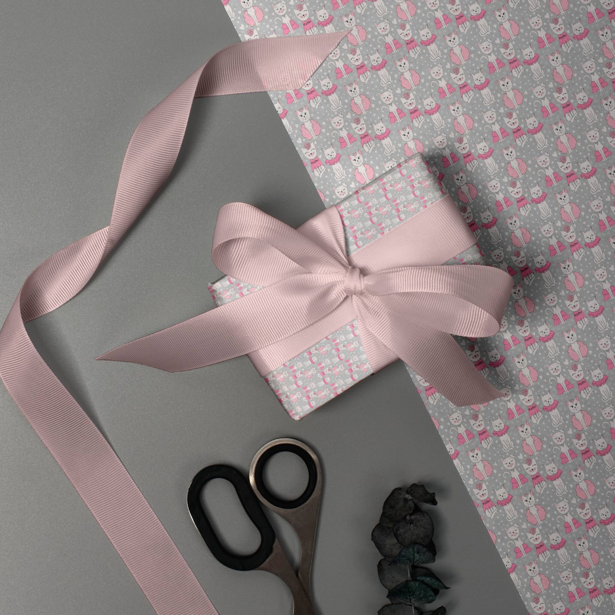 Pink Empress Kitty Wrapping Paper, Grey and Pink Wrapping Paper Roll ...