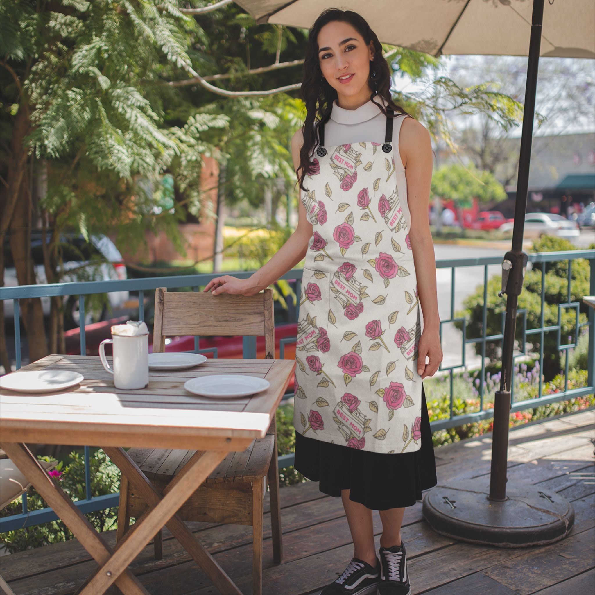 Momtastic Apron, Pink and Cream Apron Best Mom Saying Flower Apron Gift ...