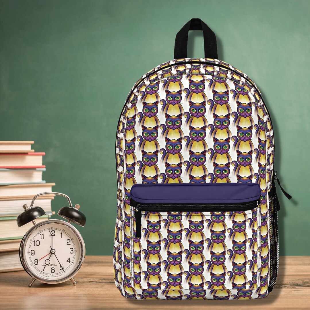 Purple Misfit Cats Backpack: Funny Cat Pattern School Bag - Etsy