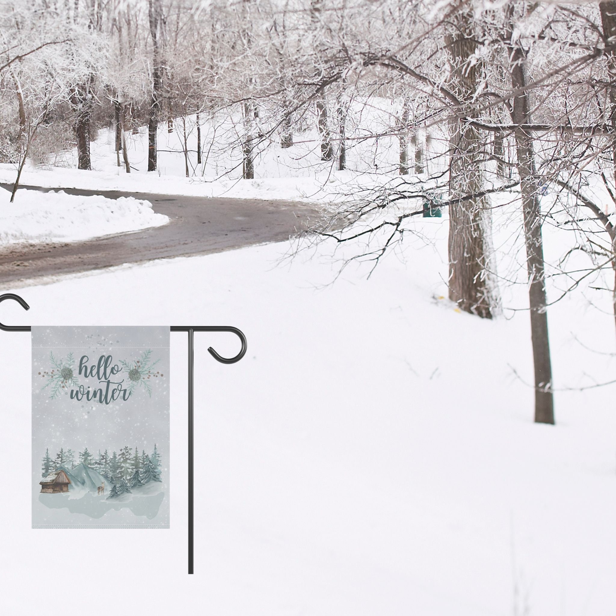 Frosty Winter Banner, Hello Winter Banner, Garden Winter Flags, Winter ...