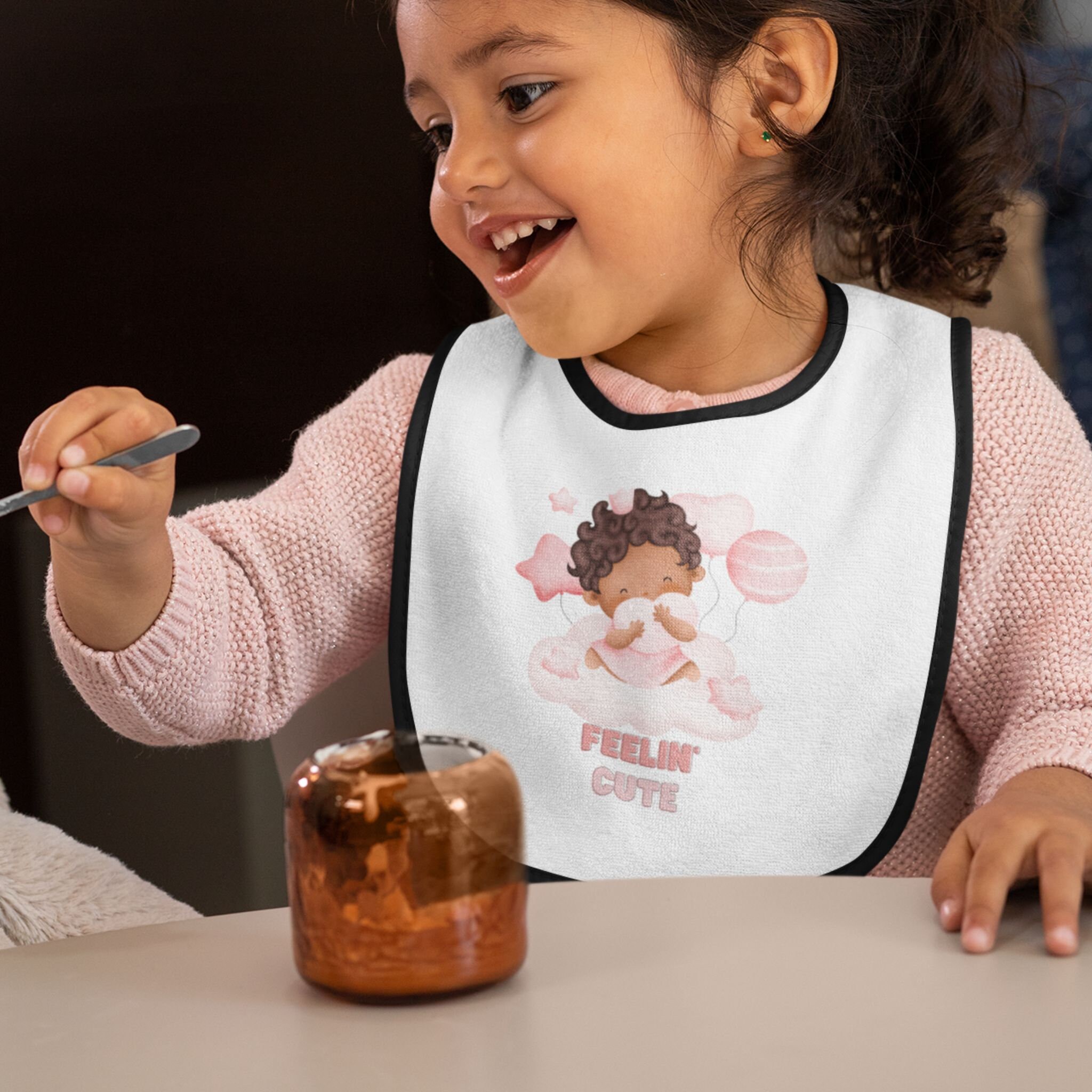 Feelin Cute Bib With African American Baby Girl on Cloud Pink - Etsy