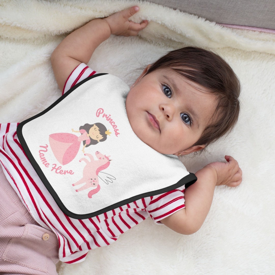 Princess and Unicorn Jersey Baby Bib, Custom Girl Baby Bib, Personalize ...