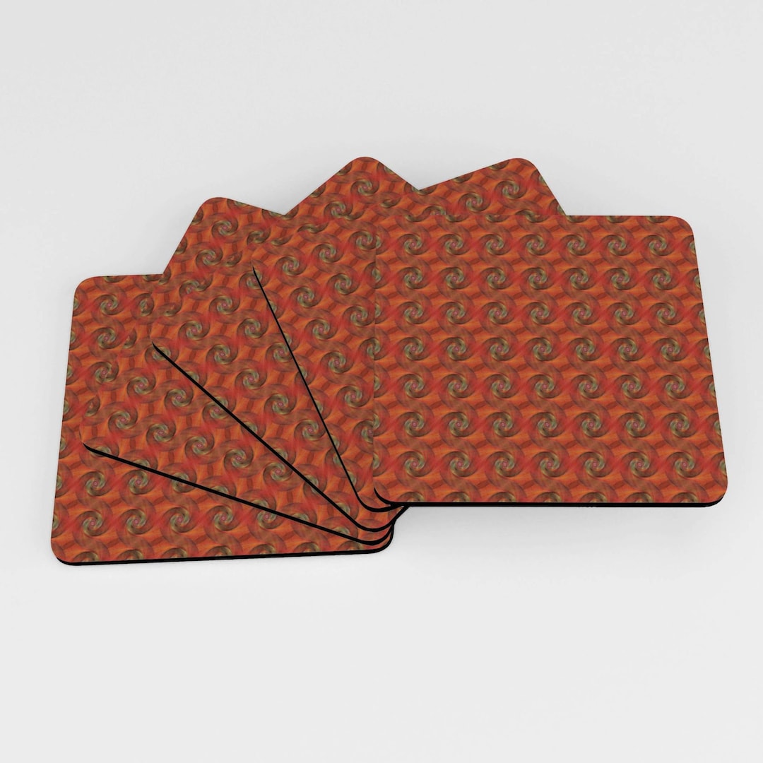 Sinopia Swirl Corkwood Coaster Set, Red and Green Swirl Pattern Cork ...
