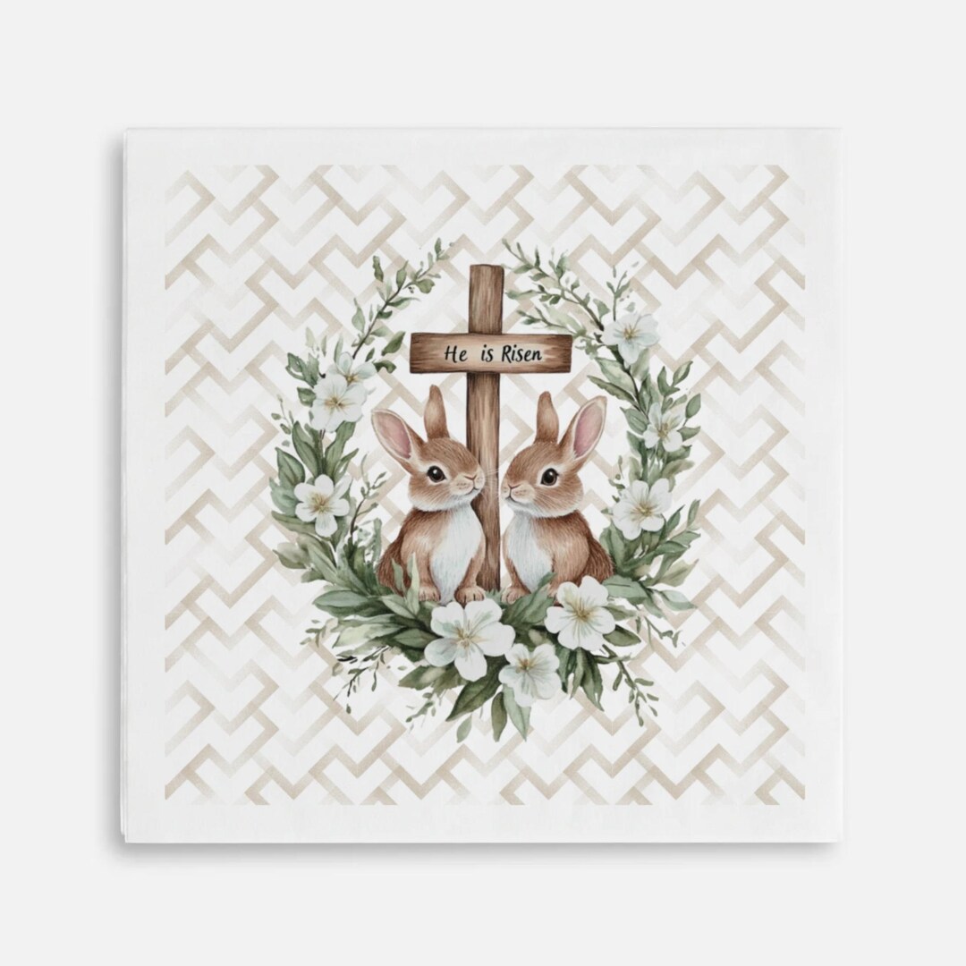 Easter Paper Napkins: Bunny, Cross, Floral Wreath - He is Risen - Etsy