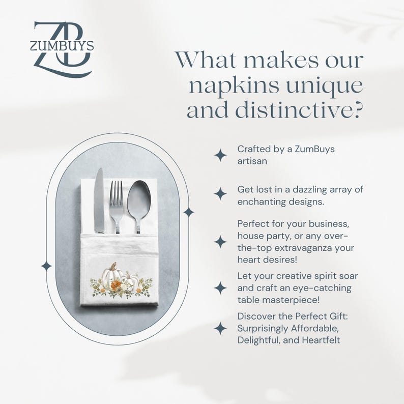 Thanksgiving Harvest White Pumpkin Cloth Napkin Set Reusable Napkins ...