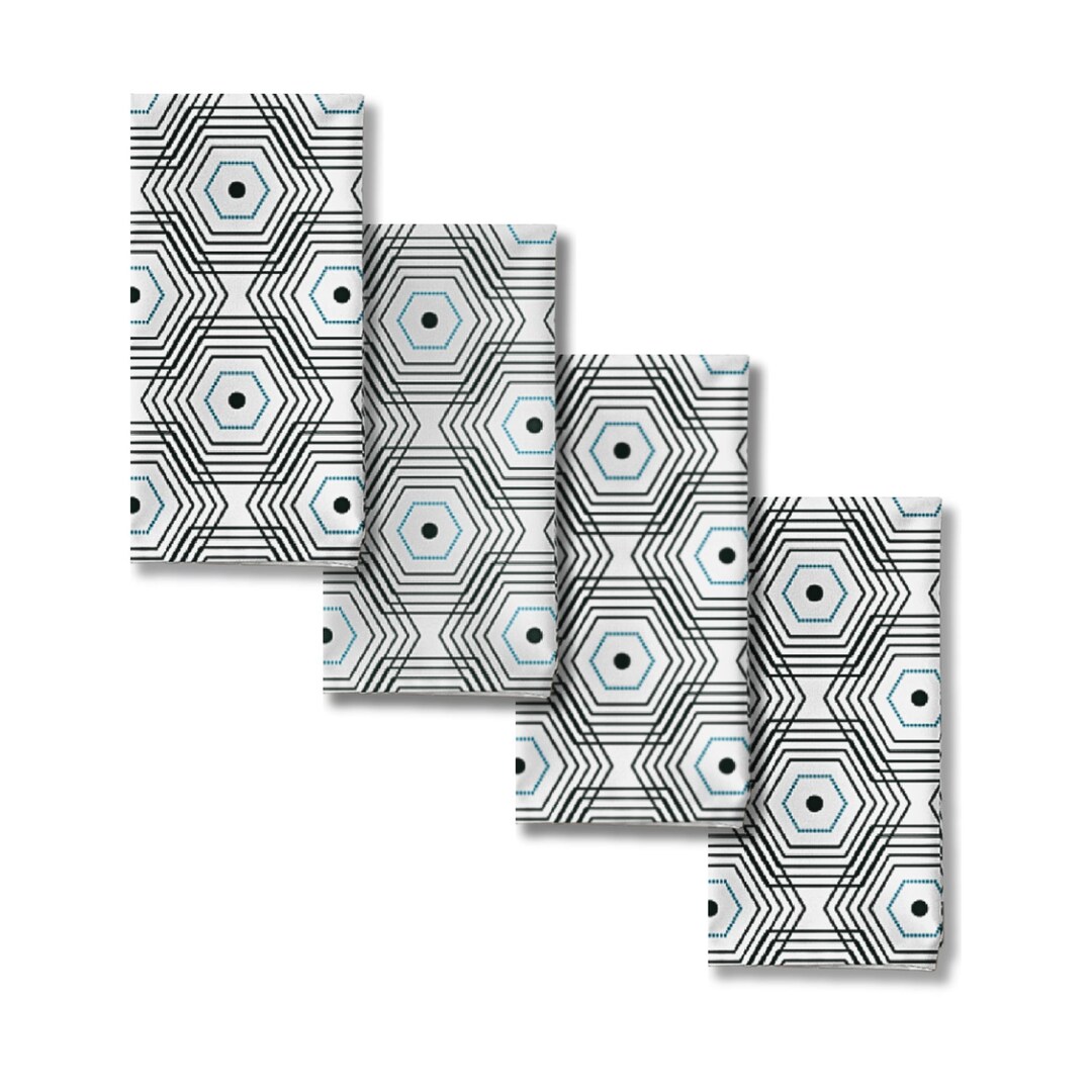 Octamesh Cloth Napkins Set of 4 Black and Blue Octagon Geometric Print ...
