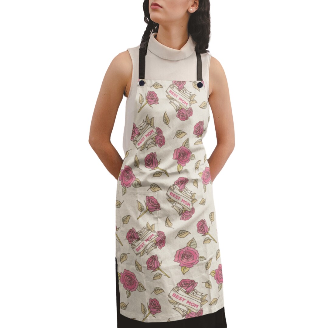 Momtastic Apron, Pink and Cream Apron Best Mom Saying Flower Apron Gift ...