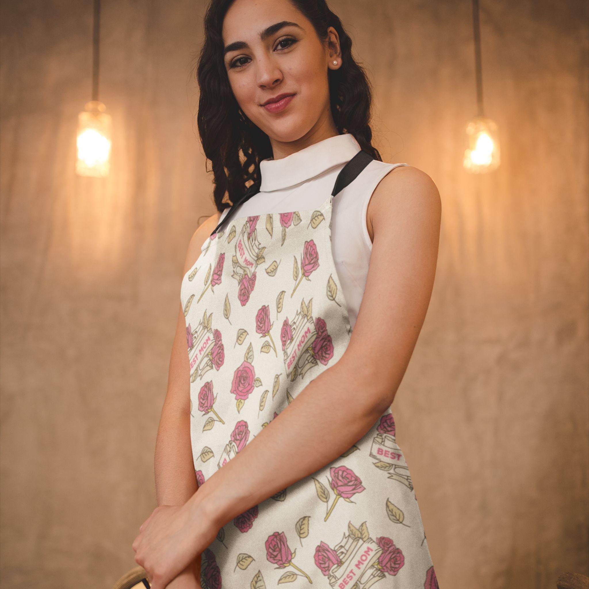 Momtastic Apron, Pink and Cream Apron Best Mom Saying Flower Apron Gift ...
