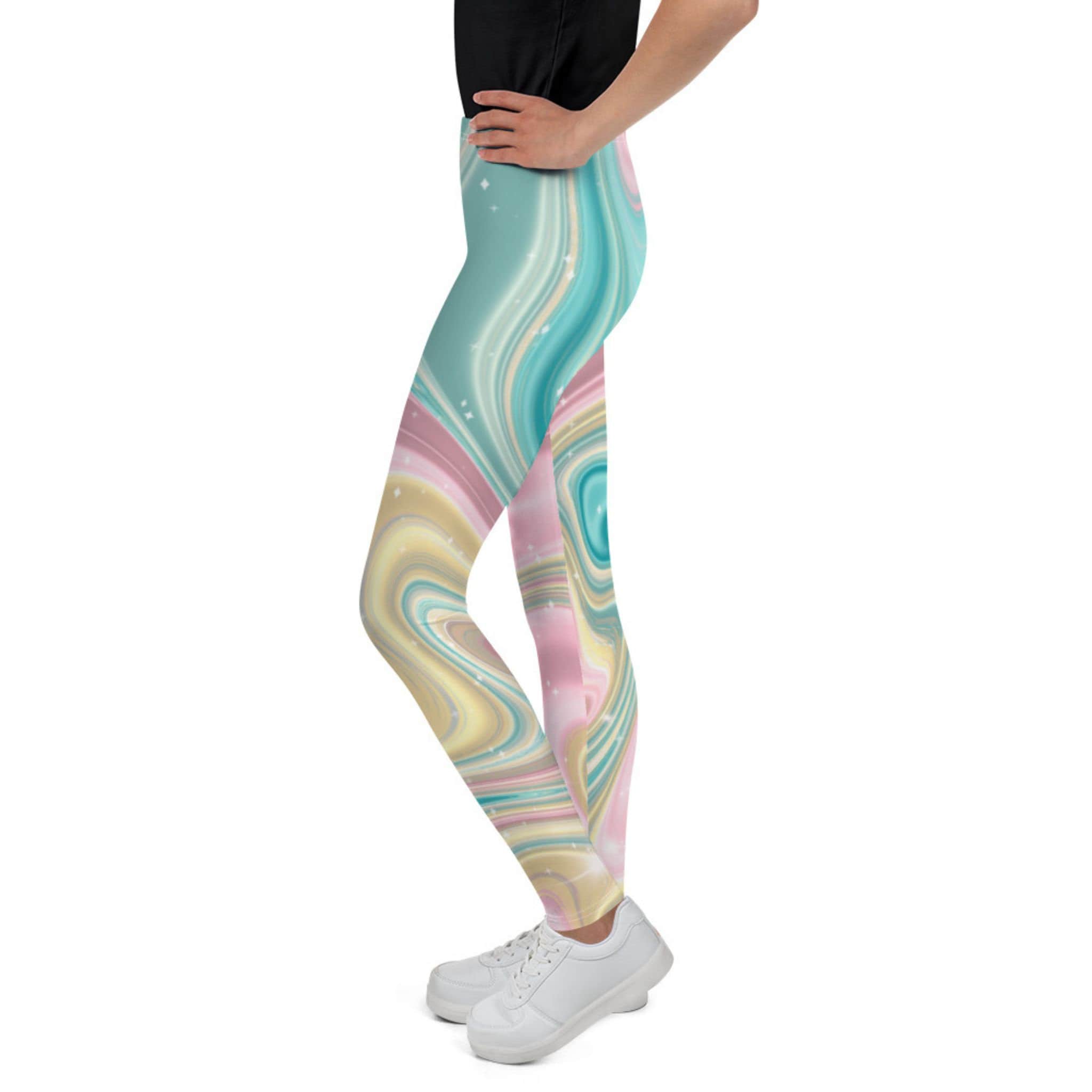 Sparklemotion Youth Leggings, Marble Swirl Leggings for Teens Pastel ...
