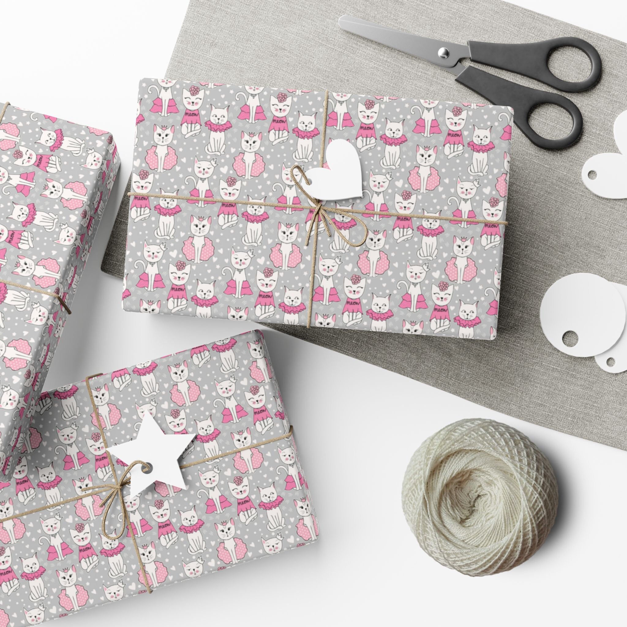 Pink Empress Kitty Wrapping Paper, Grey and Pink Wrapping Paper Roll ...