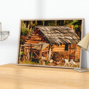 Woodland Shanty Framed Art Log Cabin in the Woods With Dog Wall Art ...