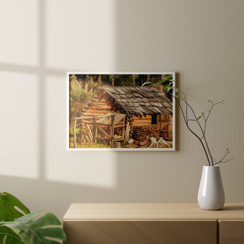 Woodland Shanty Framed Art Log Cabin in the Woods With Dog Wall Art ...