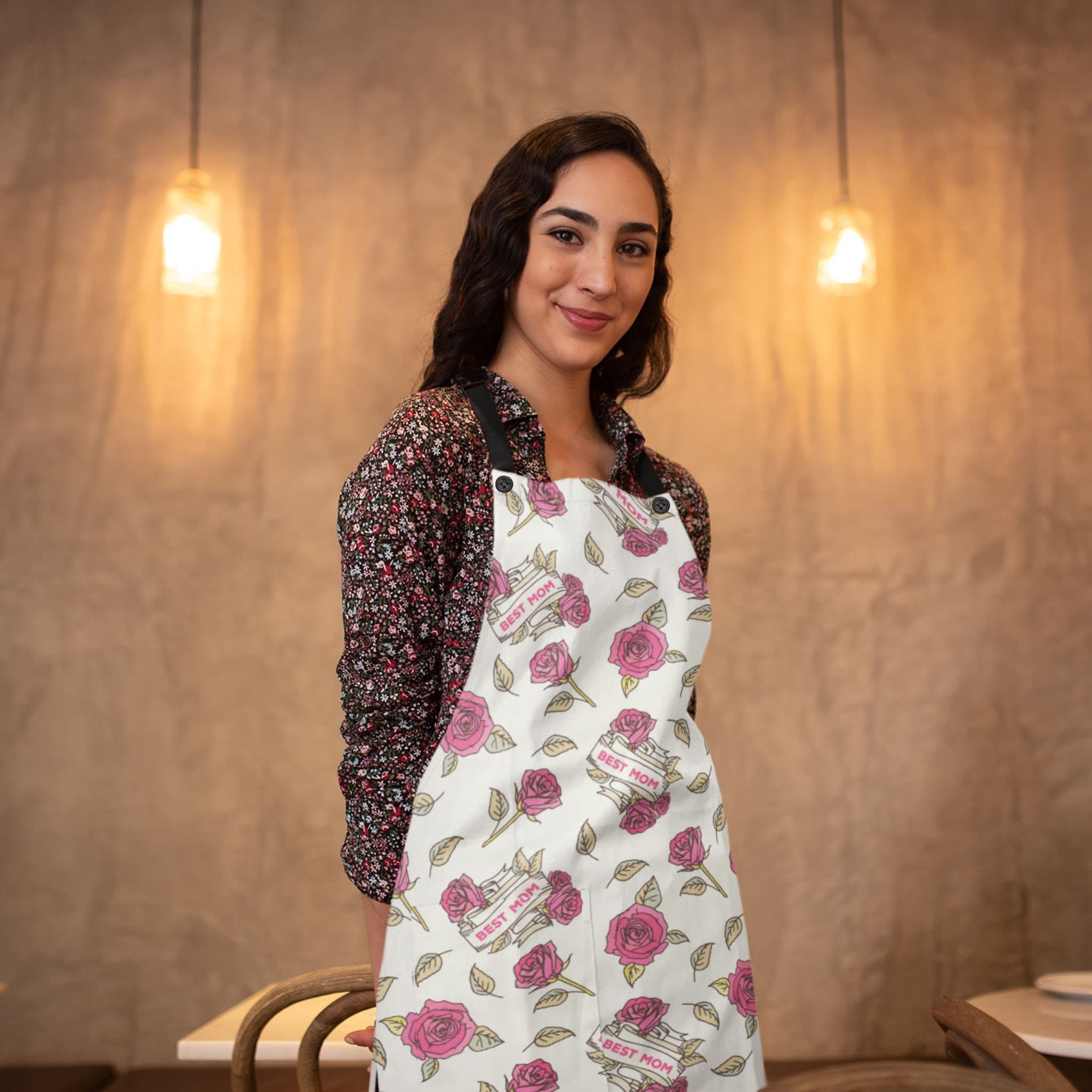 Momtastic Apron, Pink and Cream Apron Best Mom Saying Flower Apron Gift ...