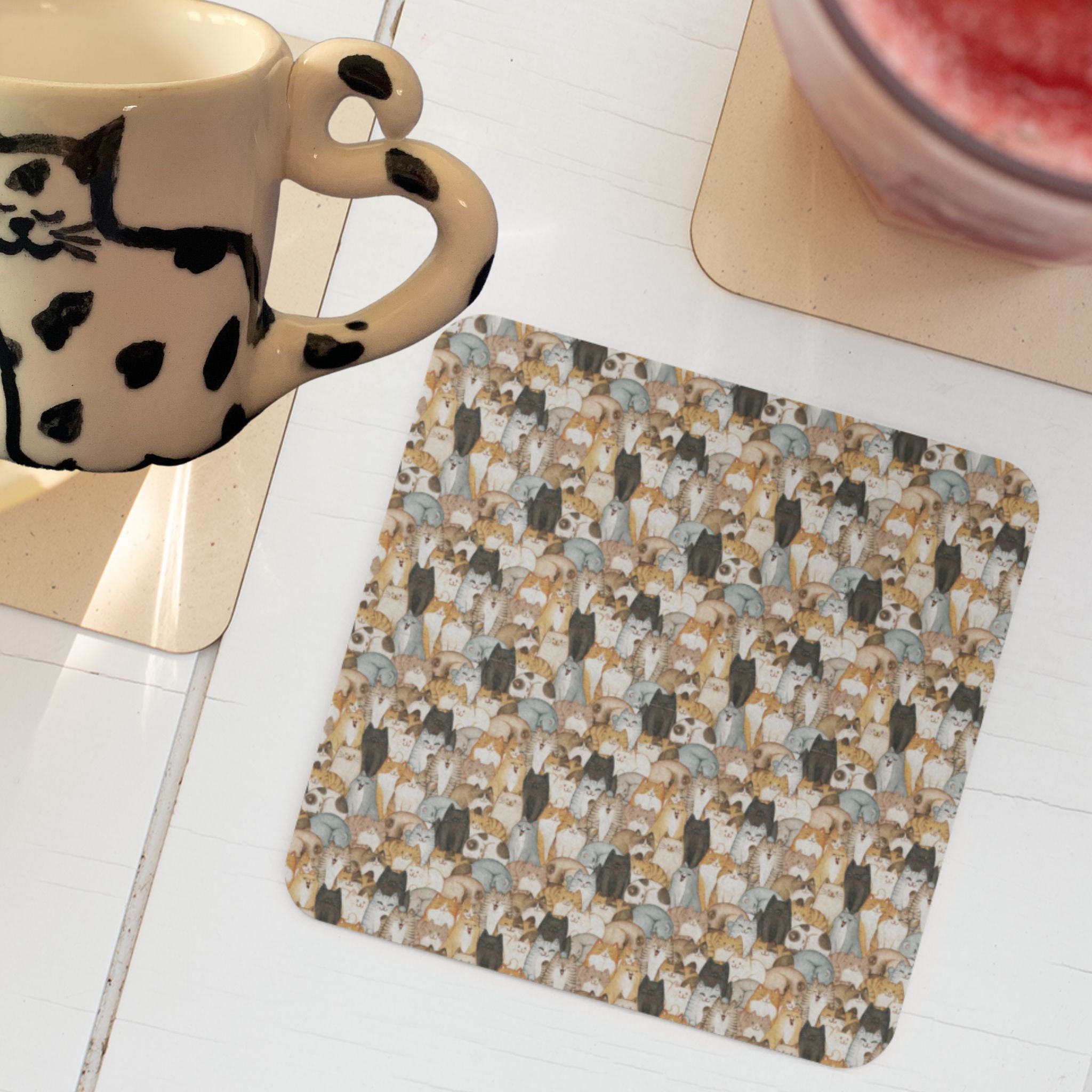 Cat Craze Corkwood Coaster Set, Black Cat Orange Cat Tabby Cat Cork ...