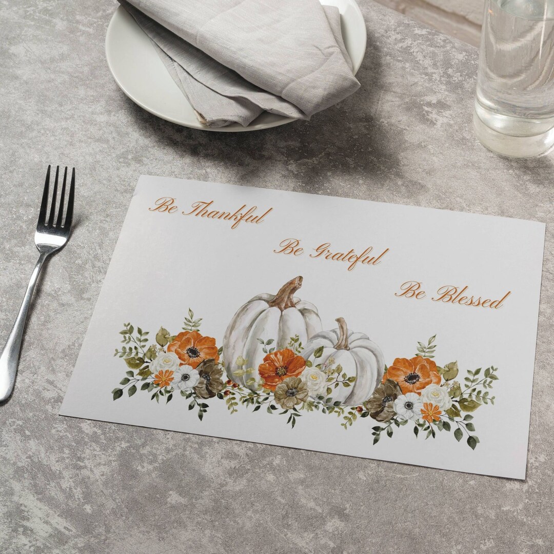 Thanksgiving Harvest, White Pumpkin Placemat, Cloth Holiday Placemat ...
