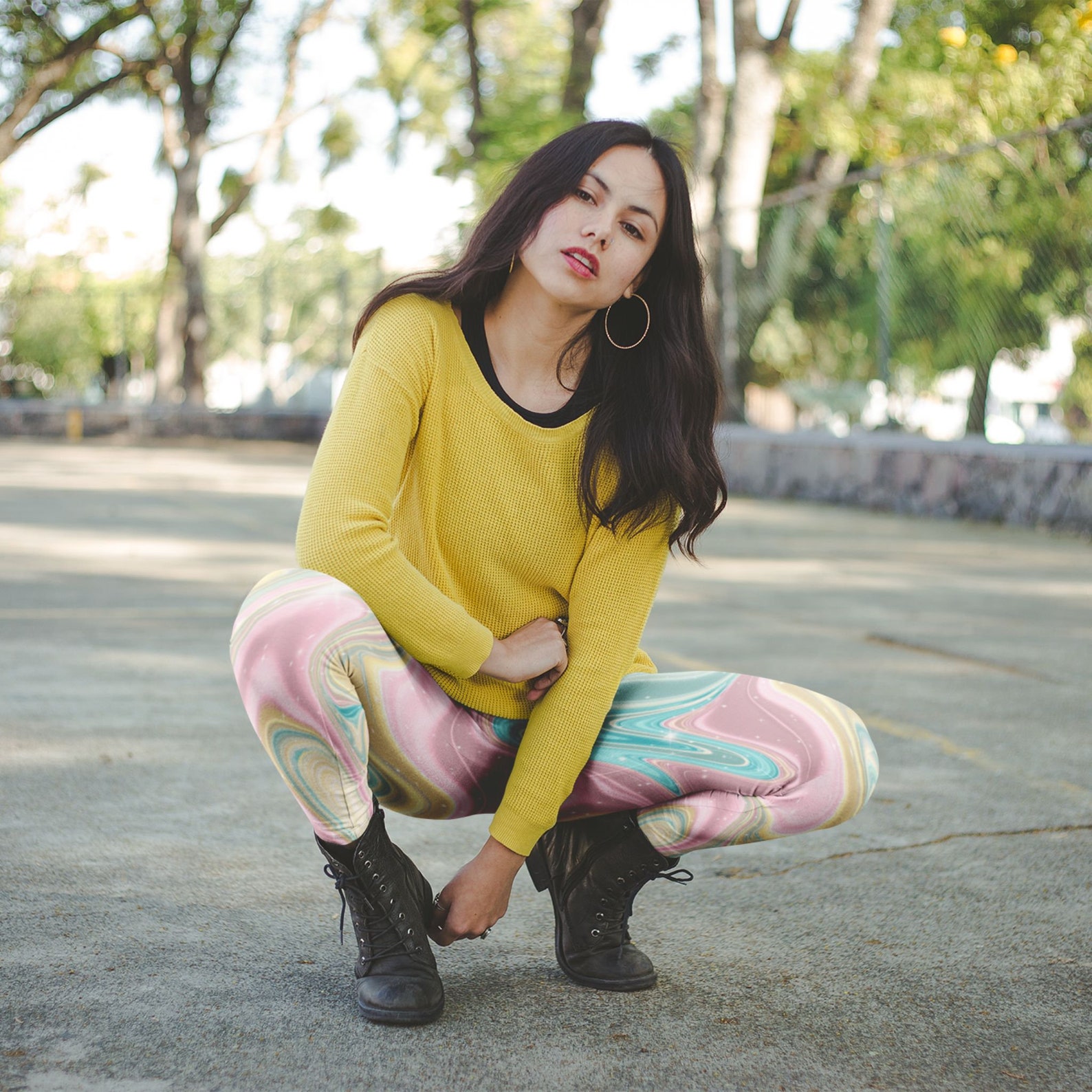 Sparklemotion Youth Leggings, Marble Swirl Leggings for Teens Pastel ...