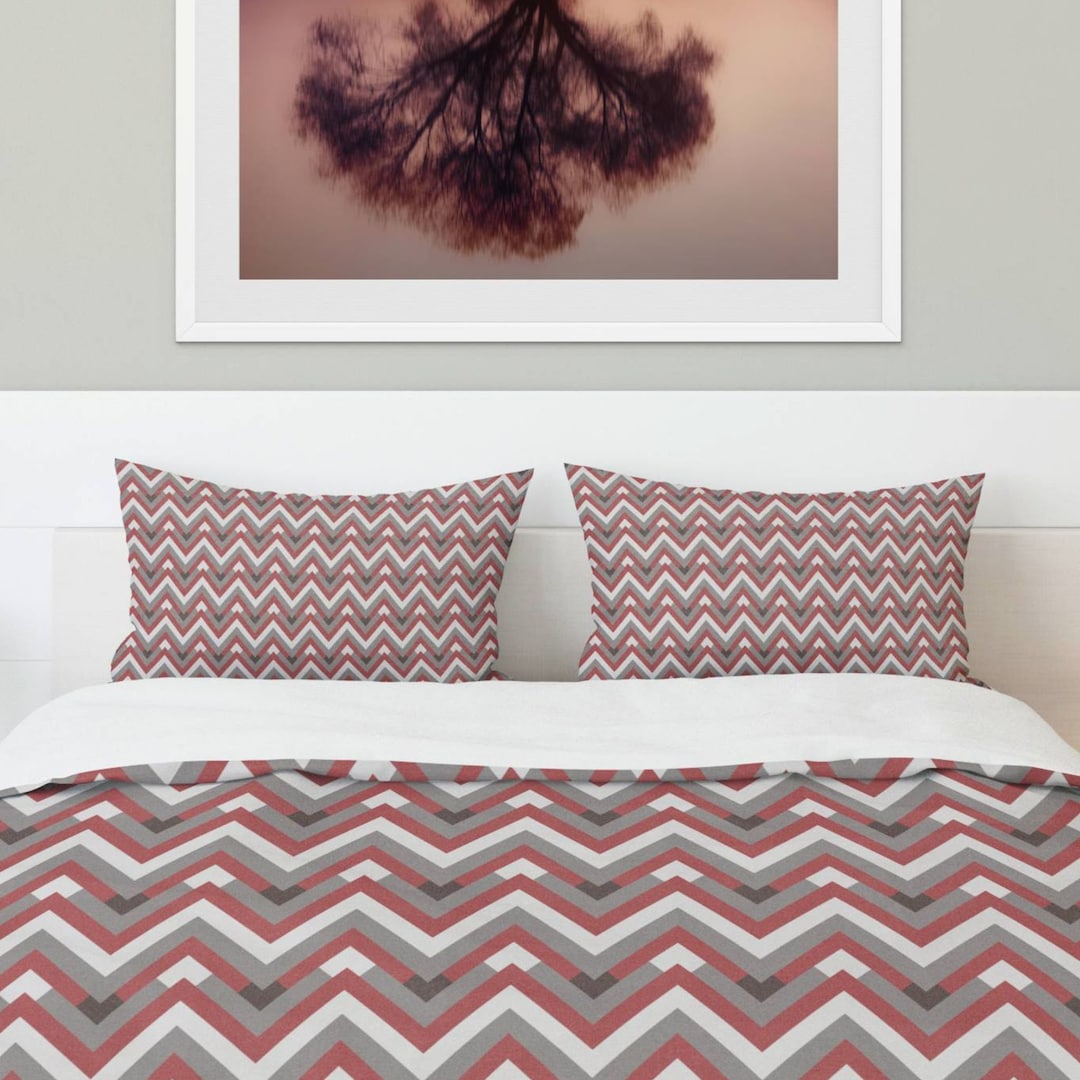 Red Chevron Allure Pillow Sham, Microfiber Pillow Sham, Red White and ...