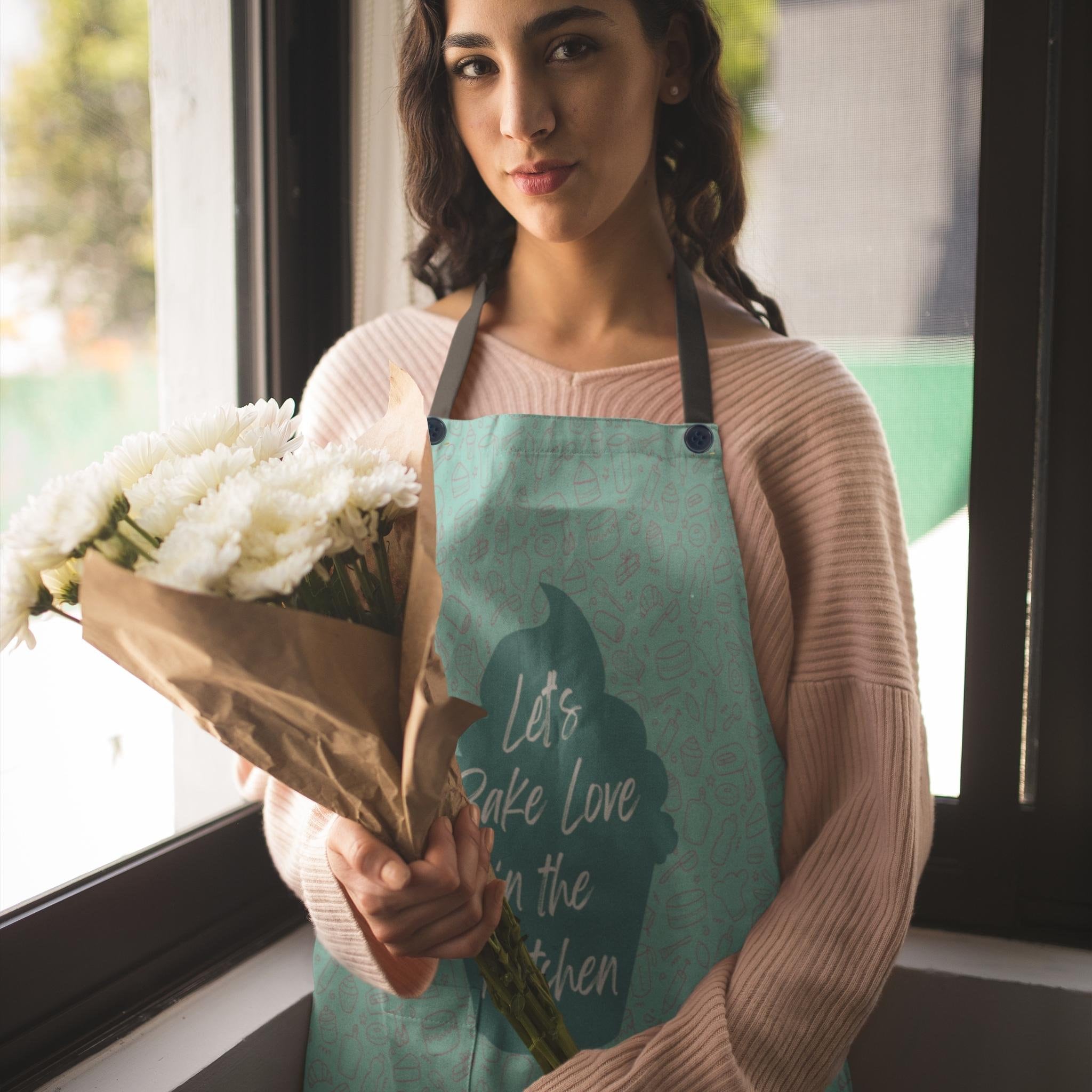 Lets Bake Love Apron for Women Funny Baking Apron Teal and Pink Apron ...