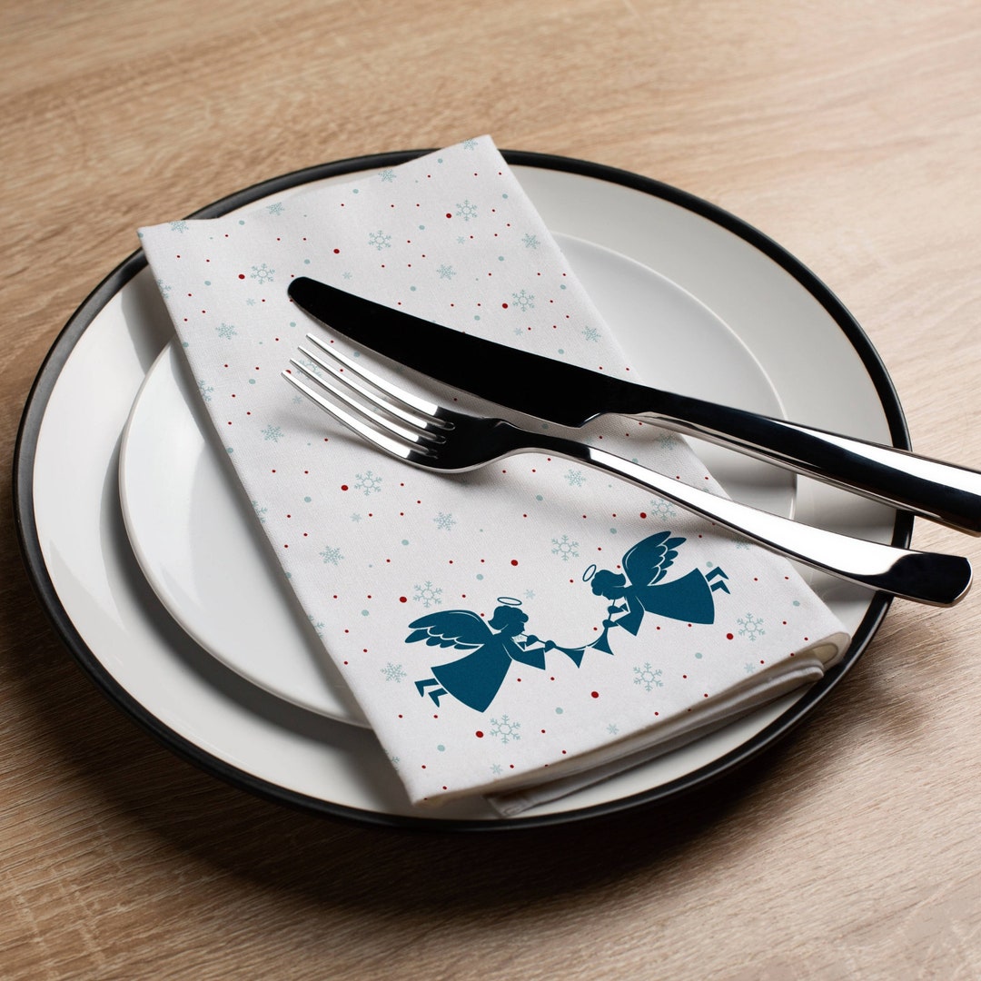 Hark the Herald Cloth Napkins Set of 4 Blue Angel With Trumpet Dinner ...