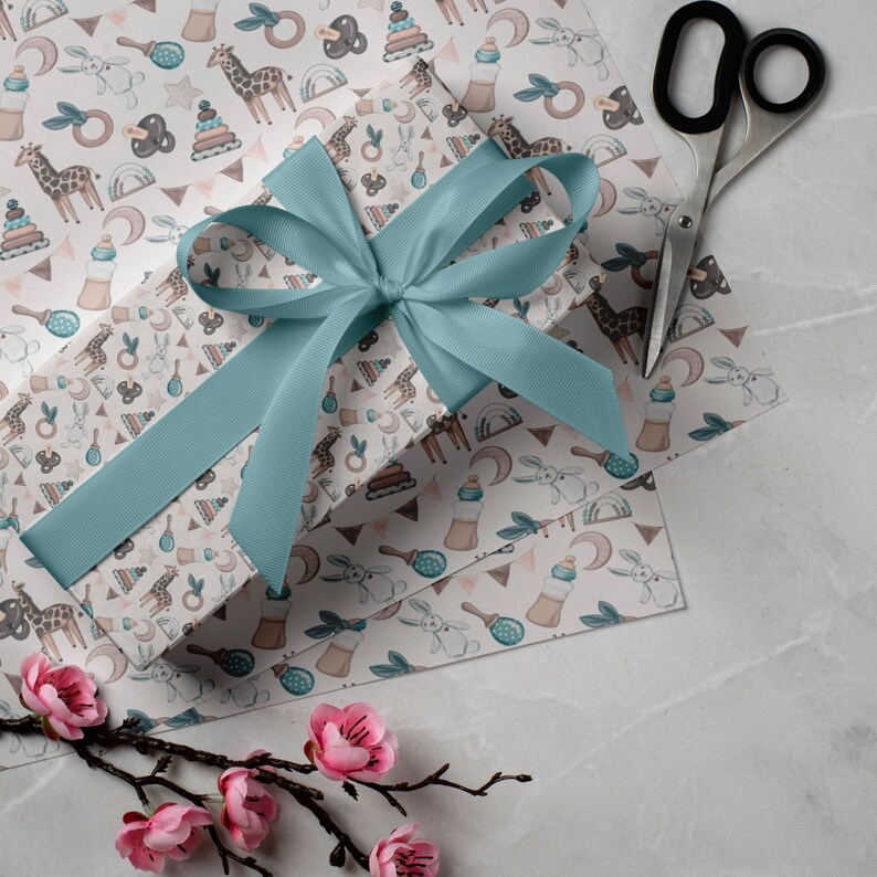 Baby Baubles Wrapping Paper: Vintage Toys, Rabbit & Giraffe - Etsy