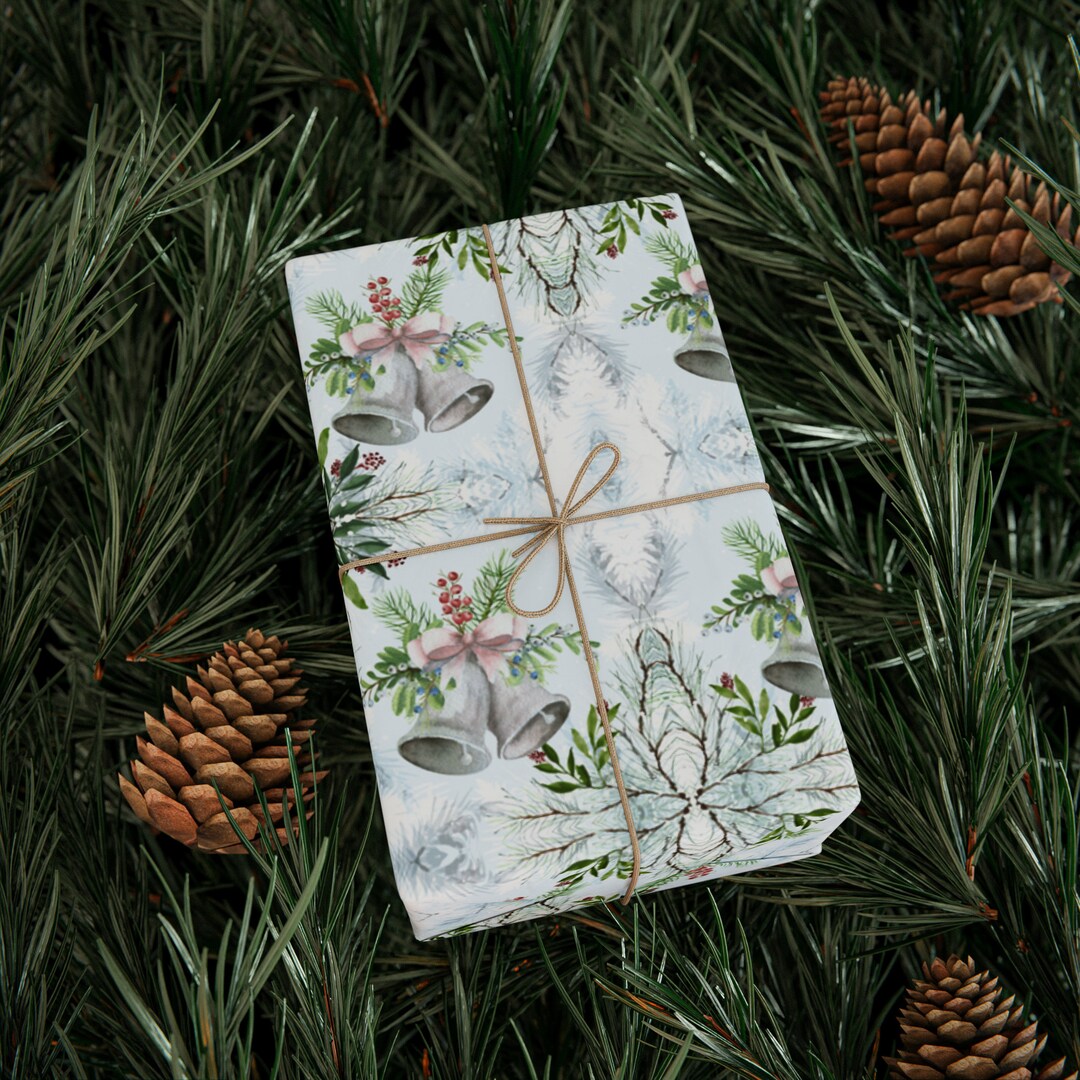 Christmas Bells Wrapping Paper Roll, Silver and Blue Holiday Wrapping ... Christmas Bells Wrapping Paper Roll, Silver and Blue Holiday Wrapping ...