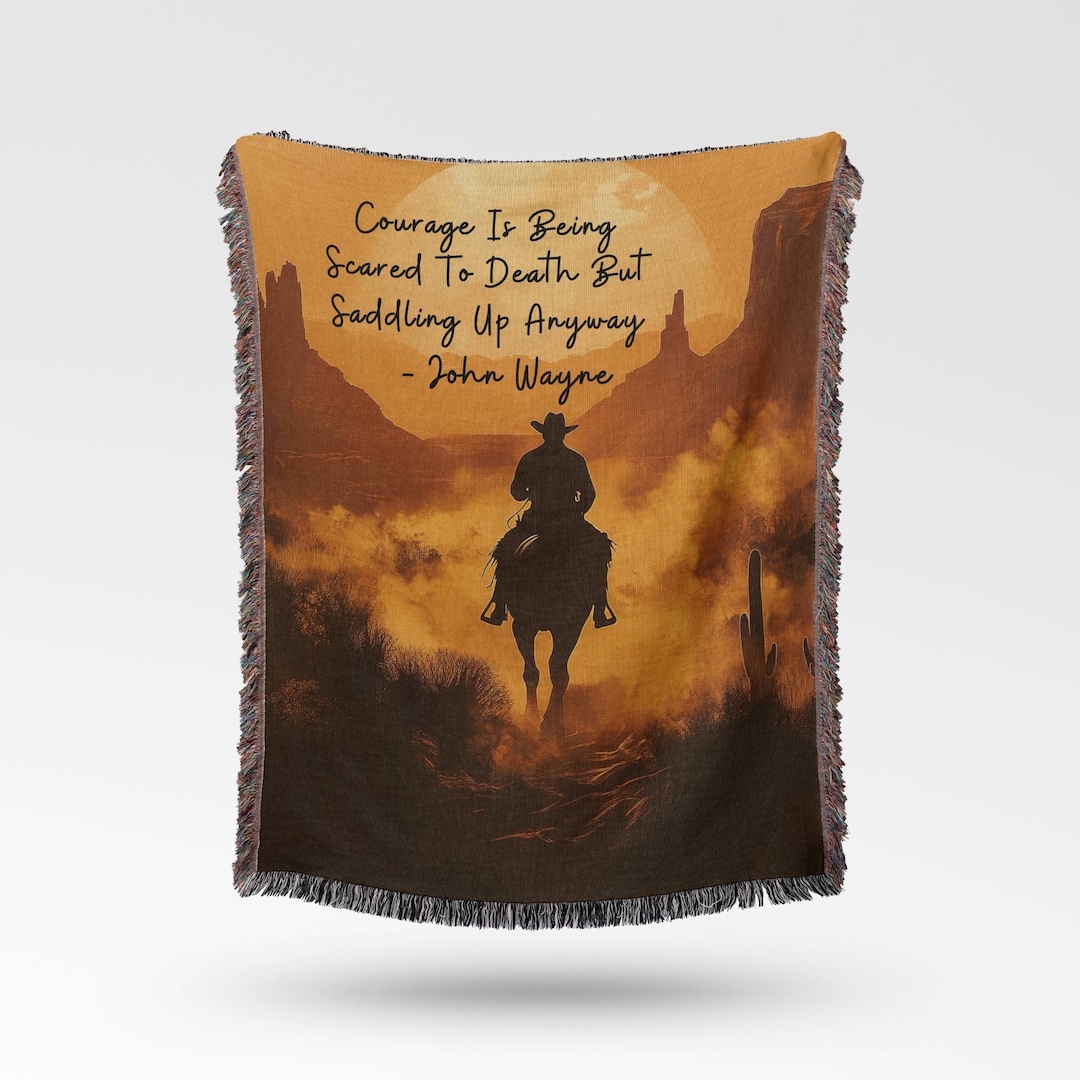 Saddle up Woven Blanket With Cowboy Riding Horse Design Courage is ...