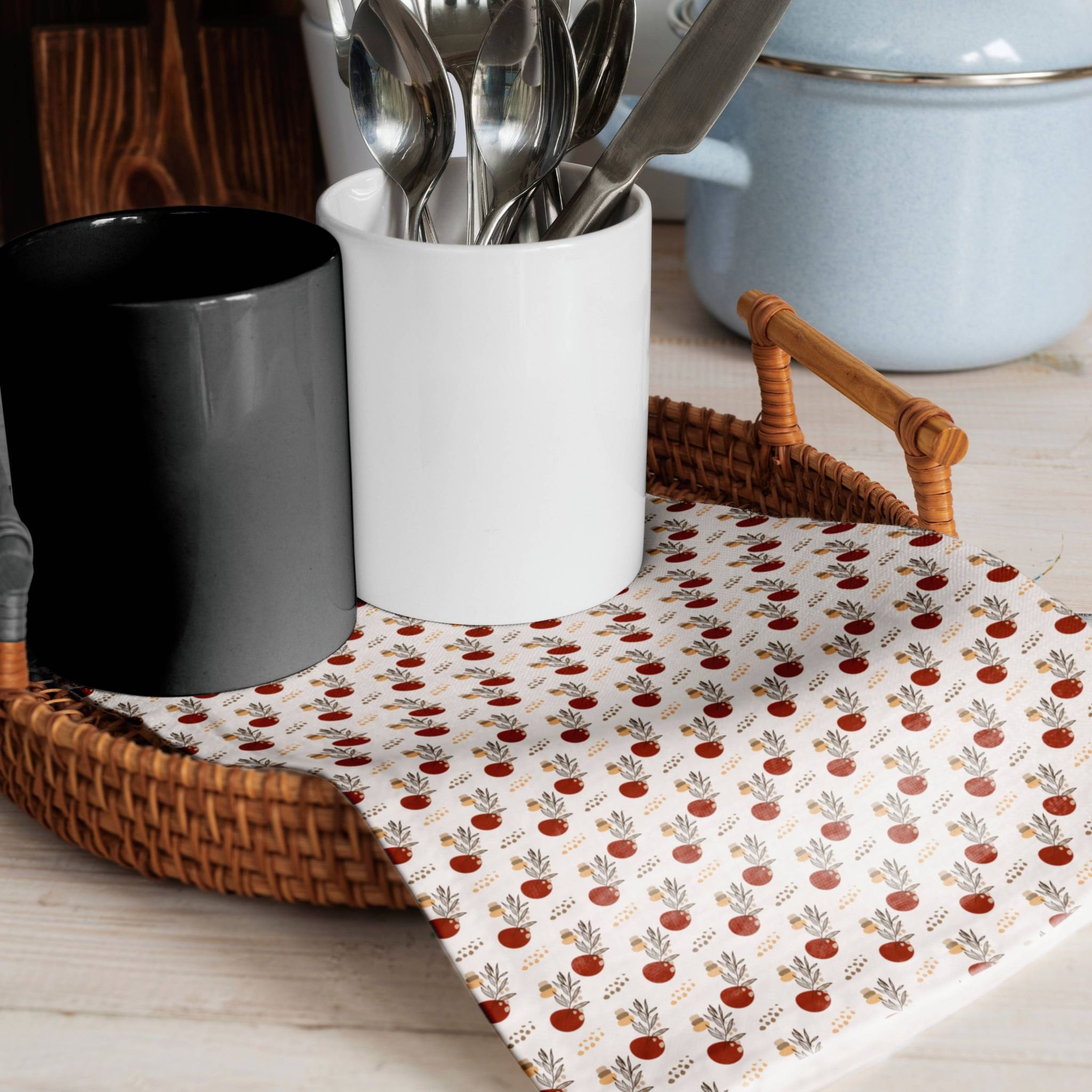 Infinite Red Boho Kitchen Towel, Terracotta White Red Kitchen Towel ...