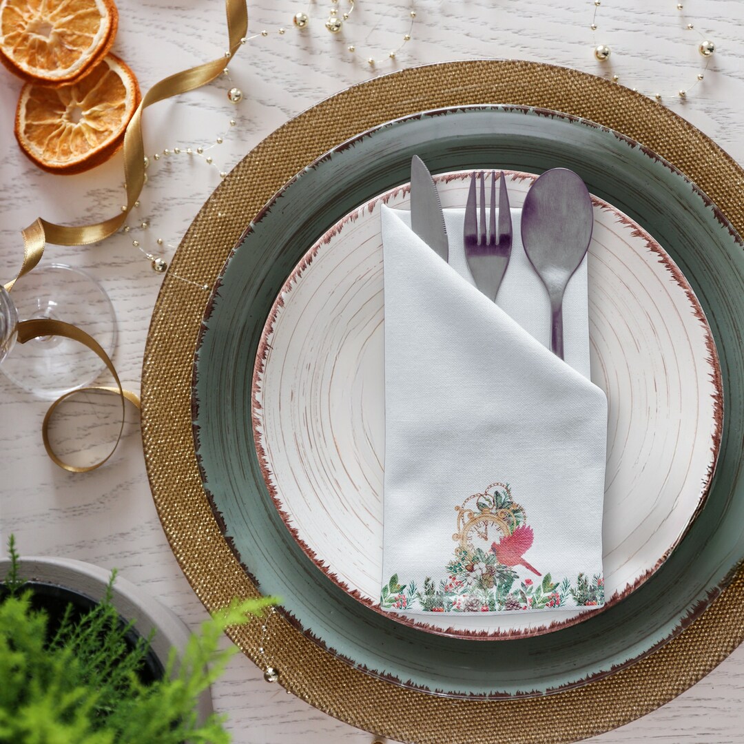 Timeless Red Cardinal Napkins Set of 4, Vintage Clock Red Cardinal ...