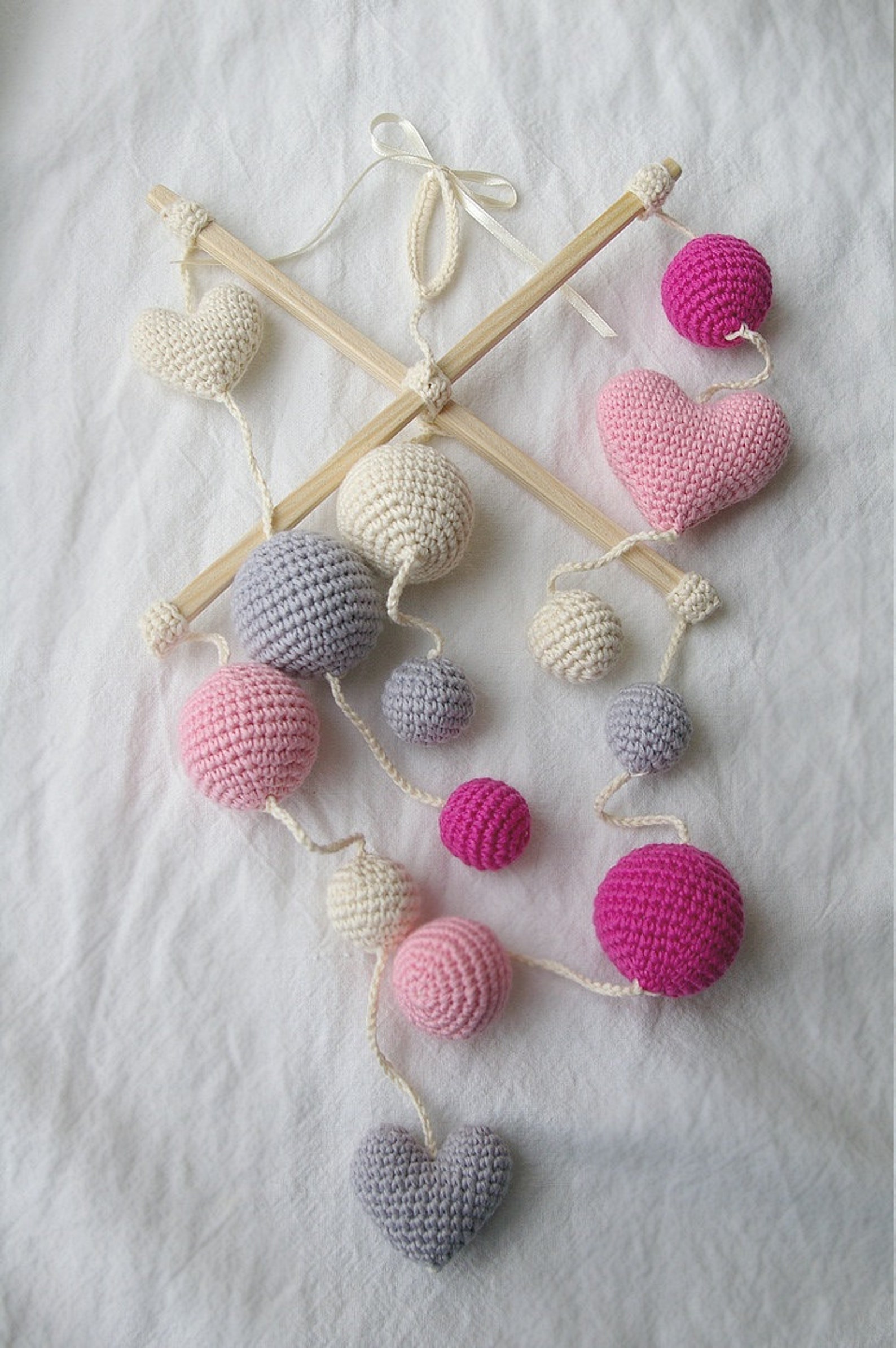 Crib Mobile Crochet Pink Baby Girl Mobile Ivory/pink/gray - Etsy