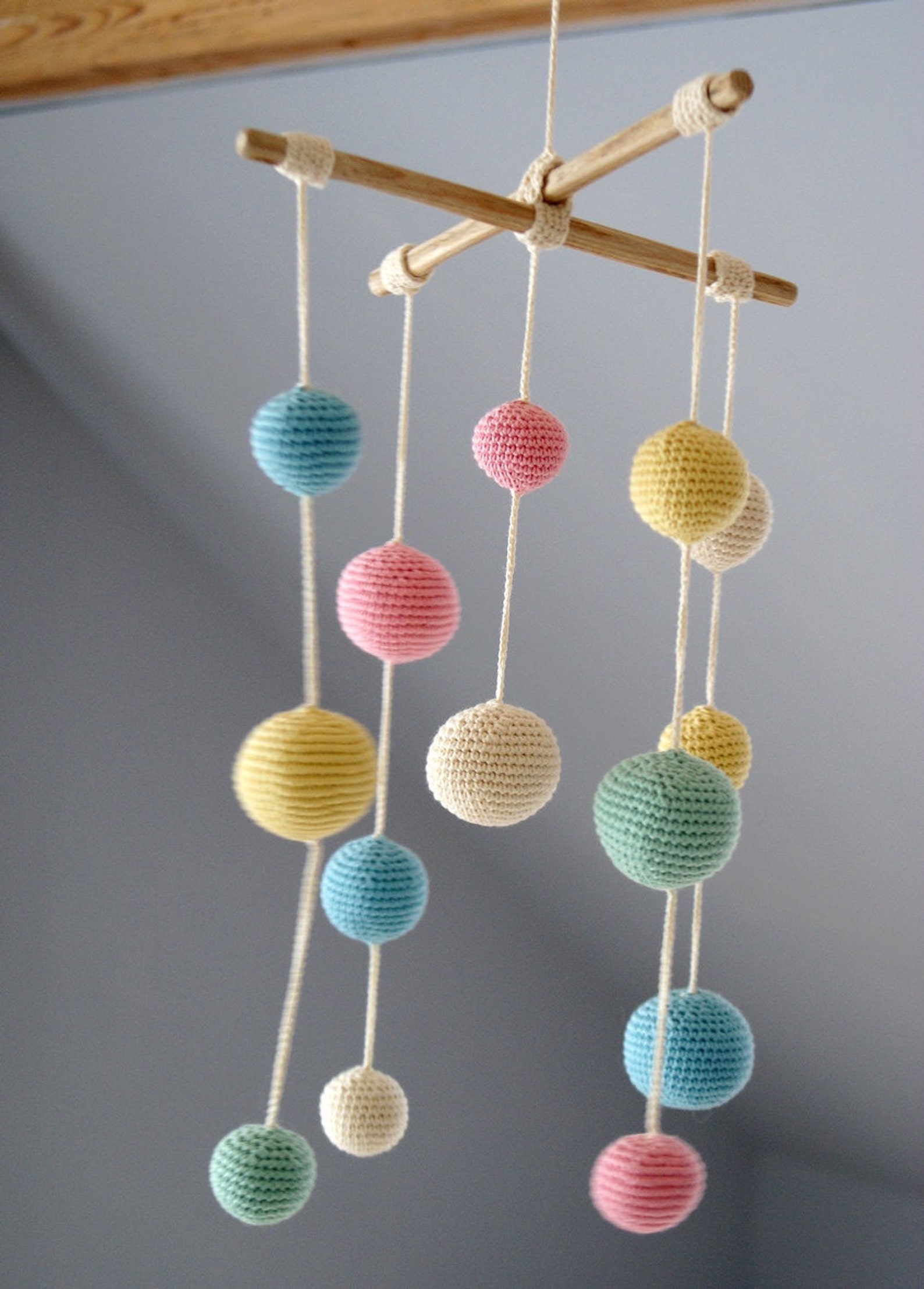 Crochet Pastel Baby Mobile Colorful Ball Mobile5-color - Etsy