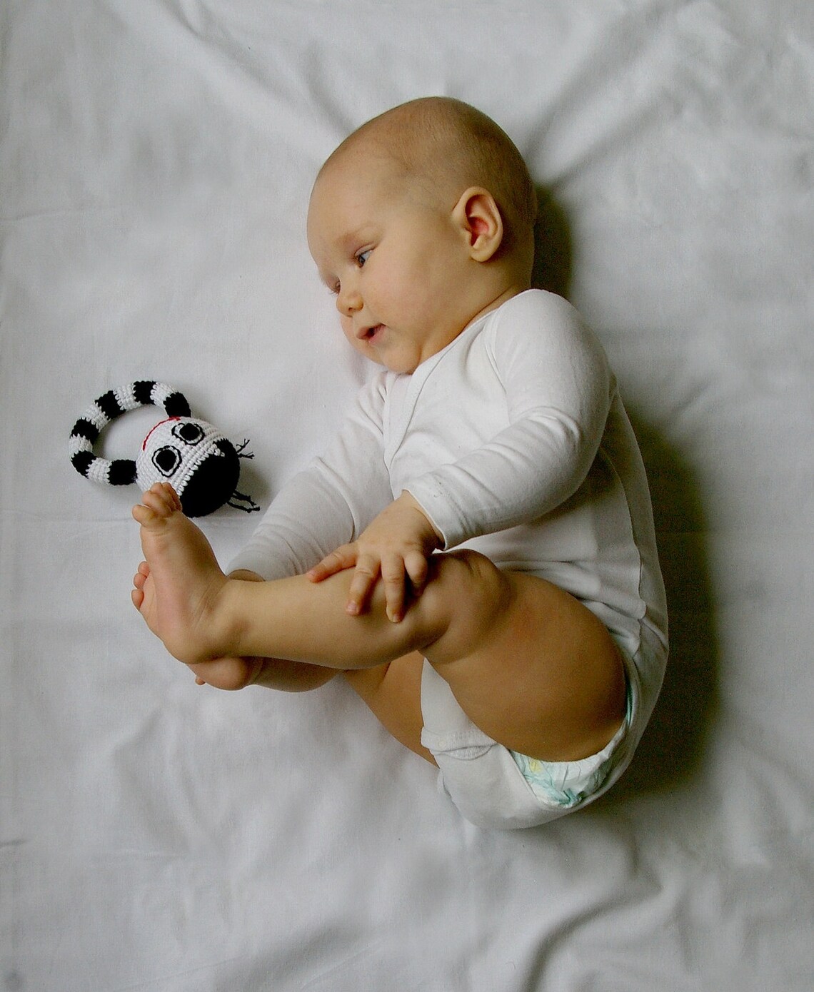 Baby Rattle Smiley Face Black White Rattling Toy | Etsy