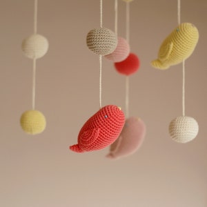 Birds Mobile - Crochet Birds Mobile - Coral/cloudy Pink/yellow/ivory ...