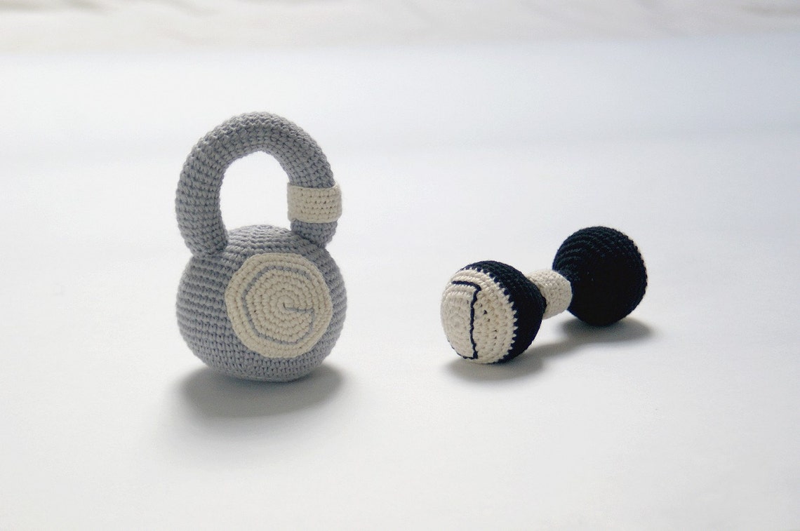 Personalized Crocheted Dumbbell Toy and Fitness Weight Grey | Etsy