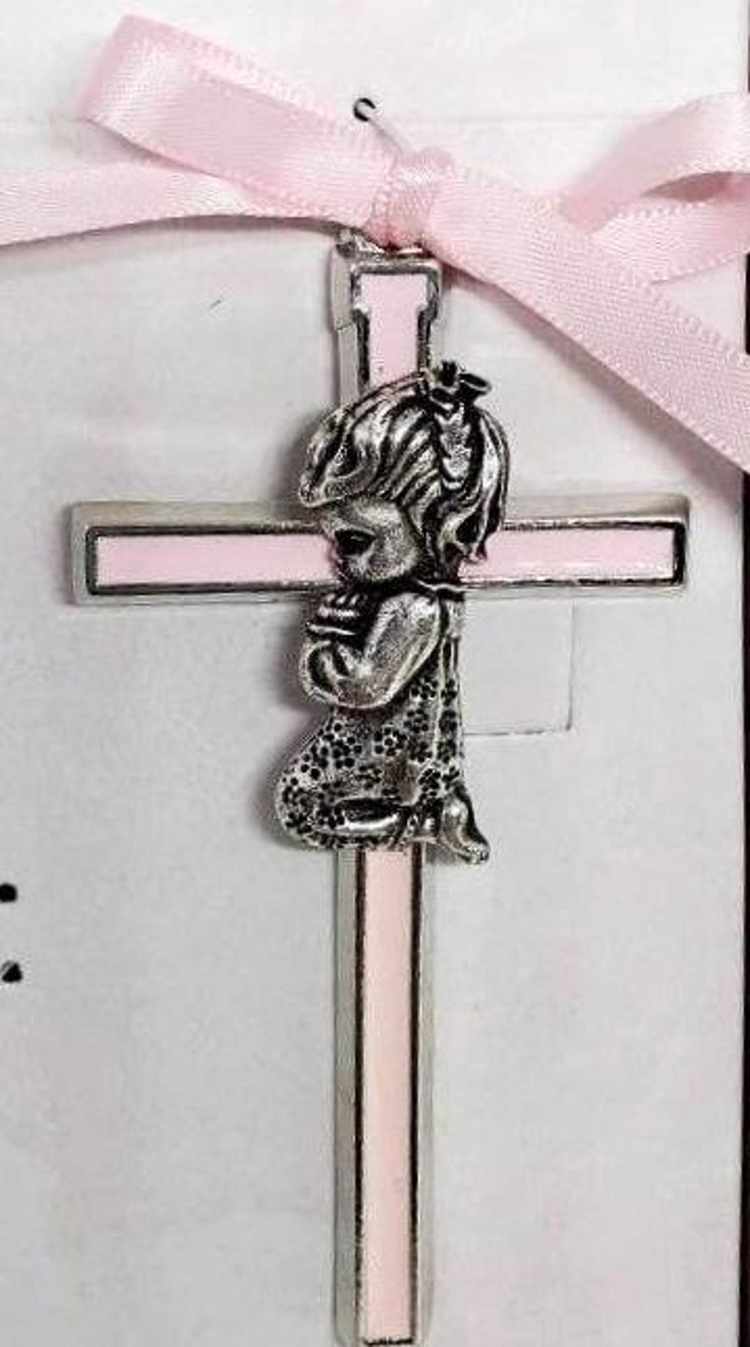 Christian Religious Crib or Baptism Cross Crucifix in Pink Enamel - Etsy
