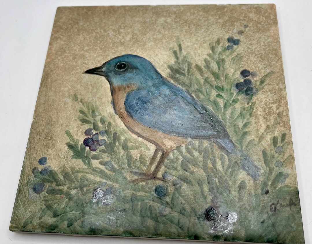 Hand Painted Signed Bluebird Tile Trivet - Etsy
