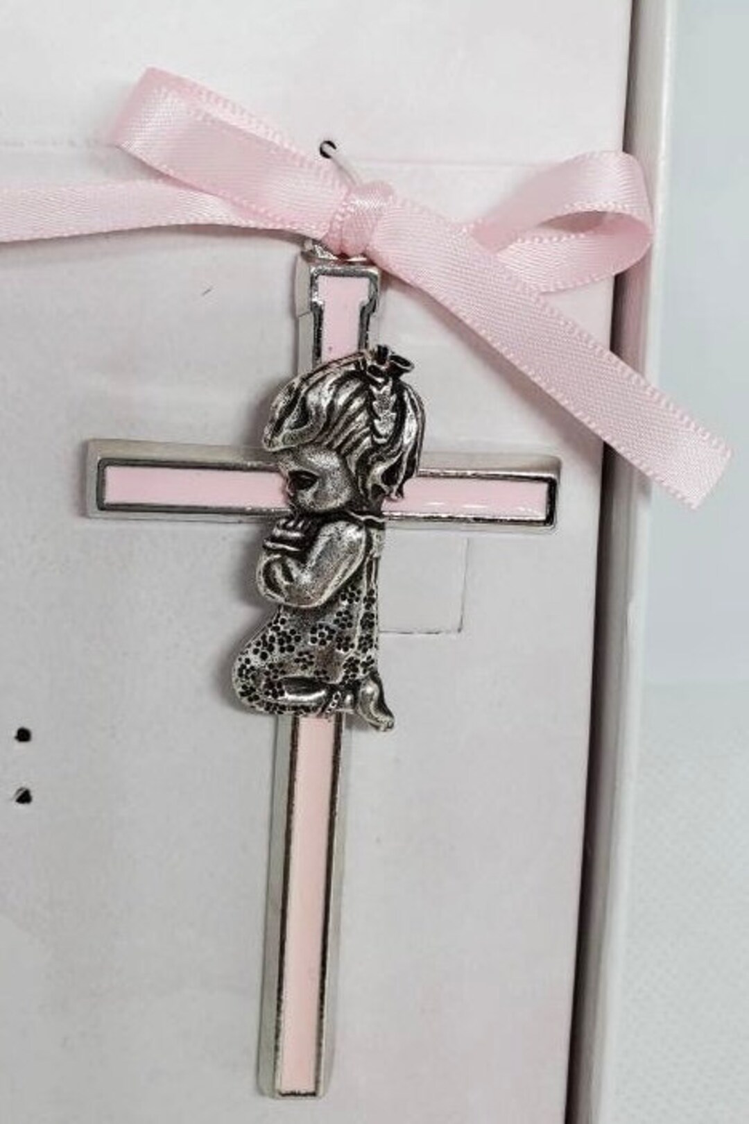 Christian Religious Crib or Baptism Cross Crucifix in Pink Enamel - Etsy