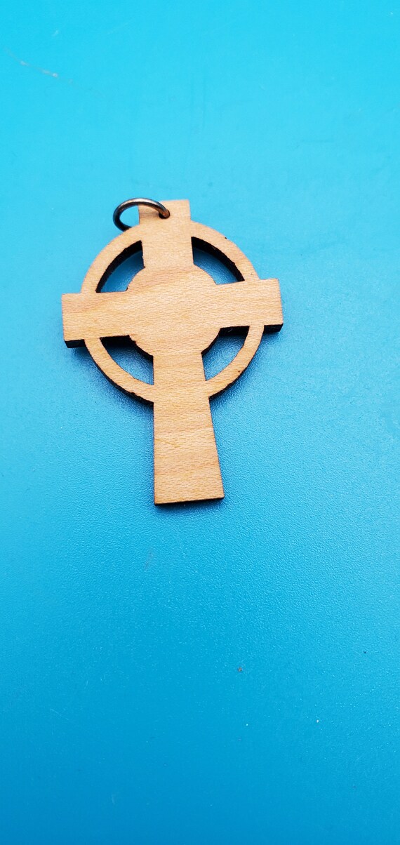 Irish Celtic Cross Laser Cut Wooden Pendant by Monson - Gem