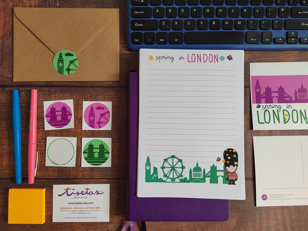 Cute Letter Writing Paper 'spring in London' 8 A5 Sheets Printed on ...