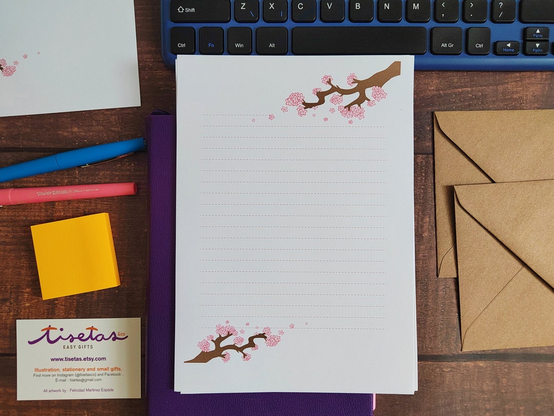 Pink Sakura 8 Sheets of A5 Printed Letter Writing Paper. Japan Cherry ...