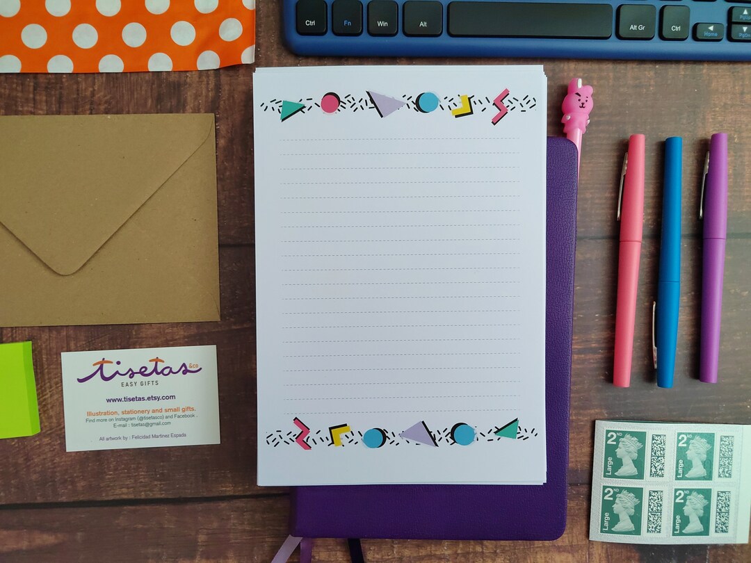 90s Nostalgia 8 Sheets A5 Printed Letter Paper Set. Lined Colourful ...