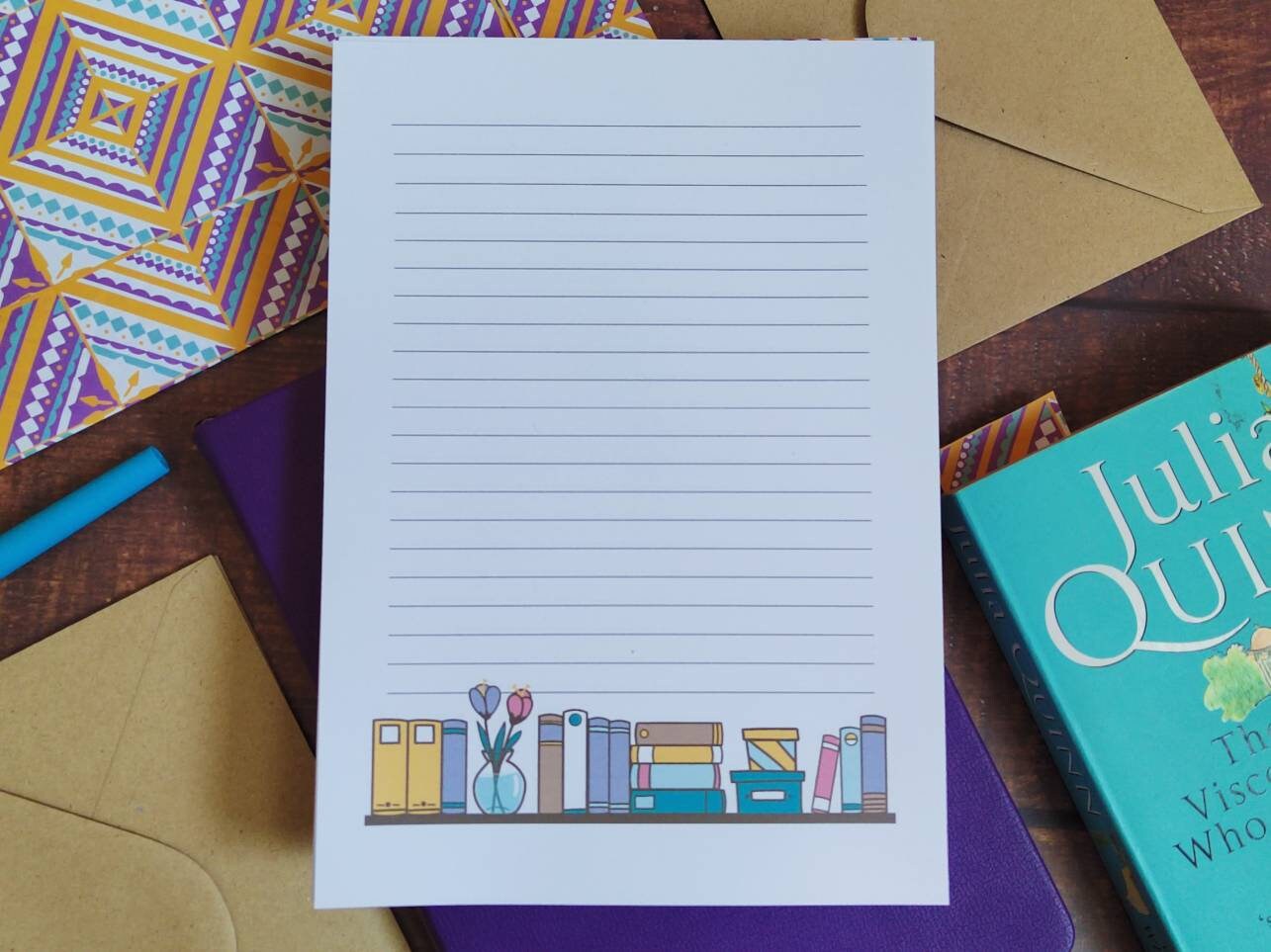 Book Shelf Letter Writing Paper Set. Lined Colorful 10 A5 Sheets for ...