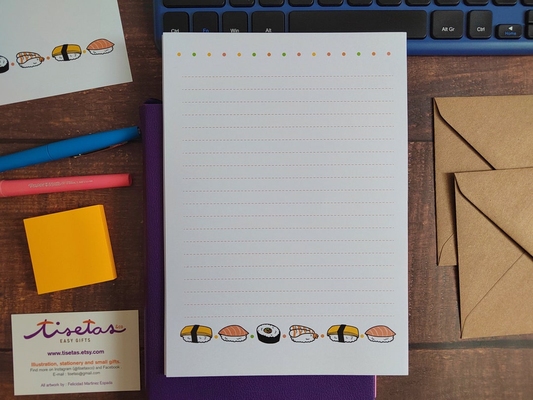 Sushi 8 Sheets of A5 Printed Letter Writing Paper. Cute Japan Letter ...
