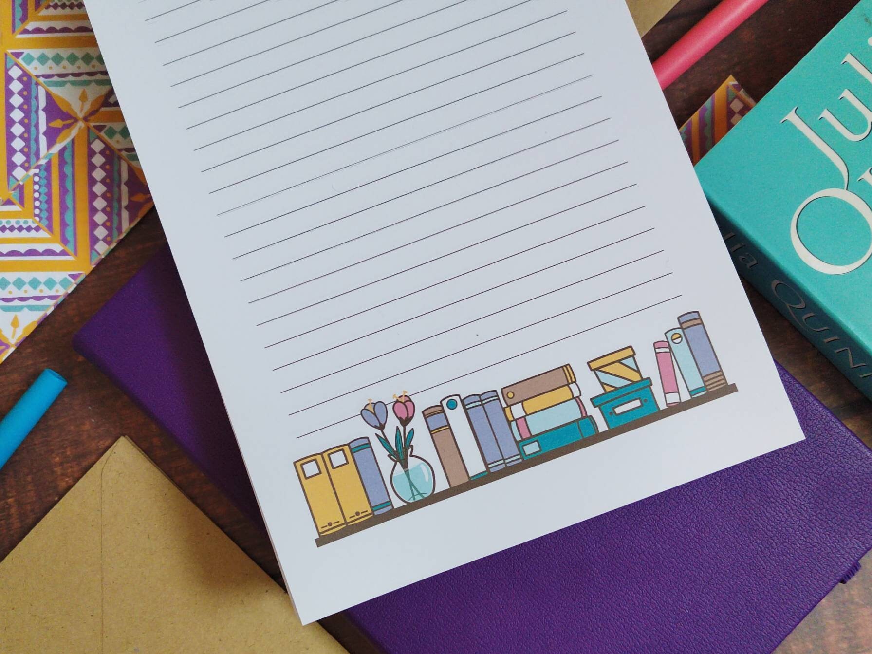 Book Shelf Letter Writing Paper Set. A5 Sheets for Snail Mail ...